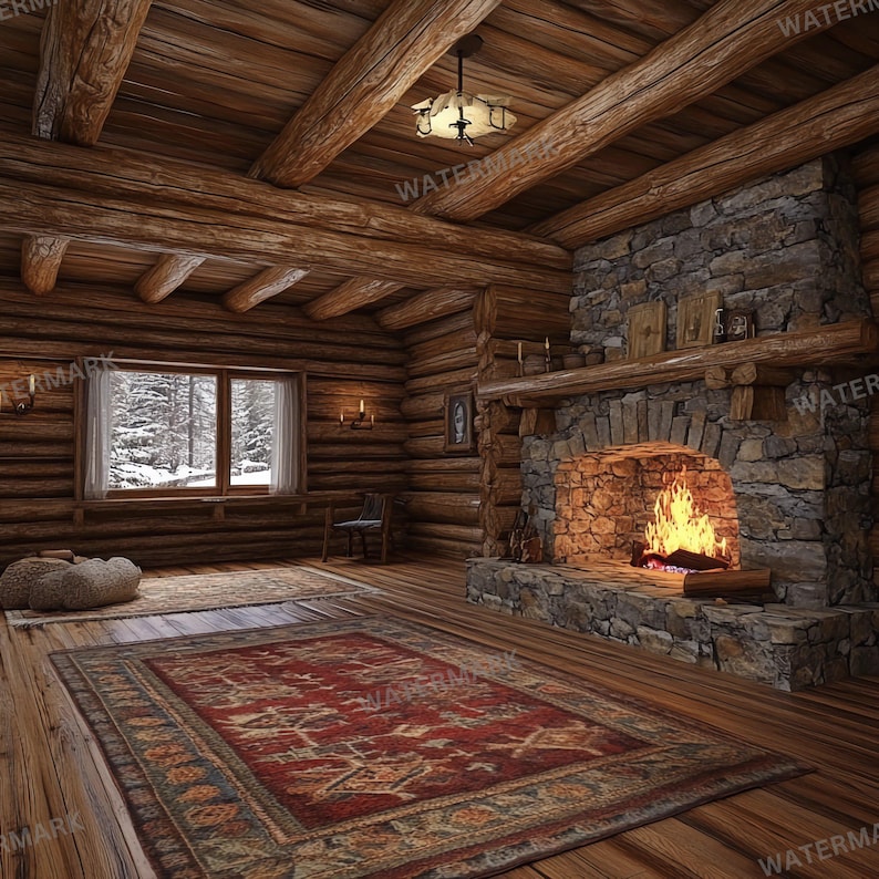11 Rustic Cabin Backdrops – Cozy Log Cabin Interiors With Fireplaces ...