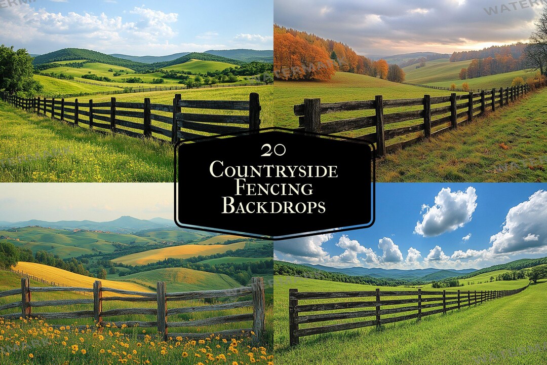 20 Countryside Fencing Backdrops, Rustic Wooden Fences, Rolling Hills ...