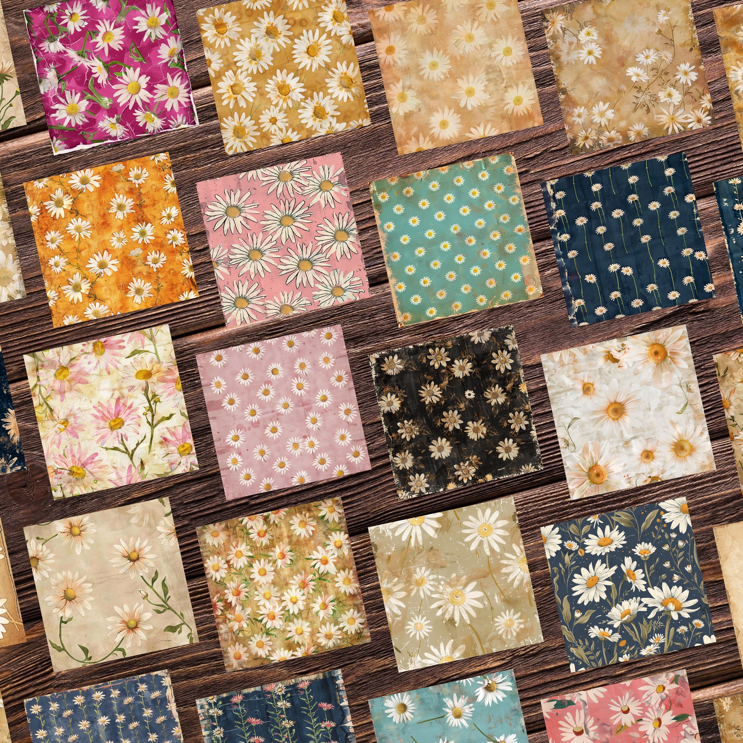 100 Daisy Seamless Papers Seamless Daisy Flower Patterned Papers Junk ...