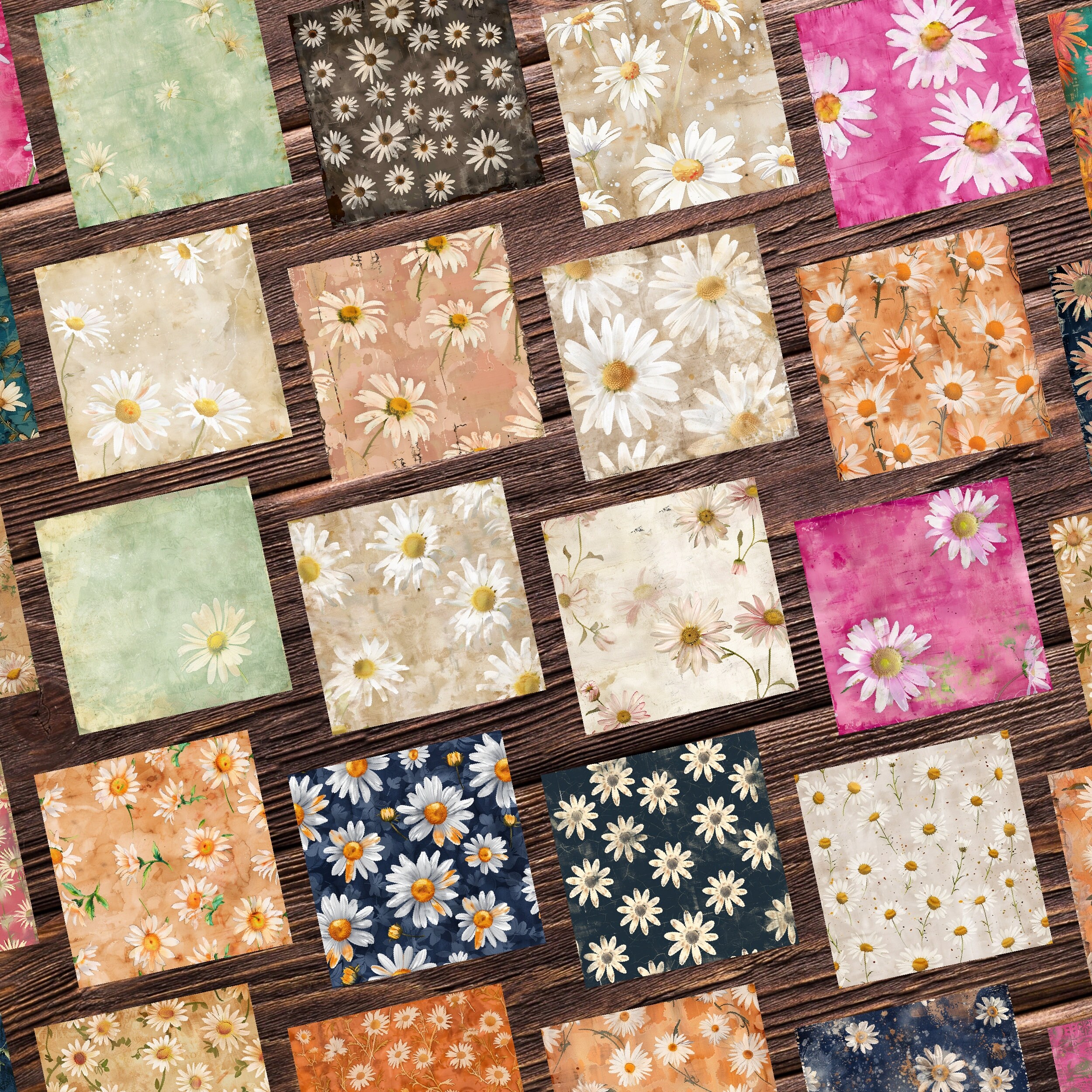 100 Daisy Seamless Papers Seamless Daisy Flower Patterned Papers Junk ...