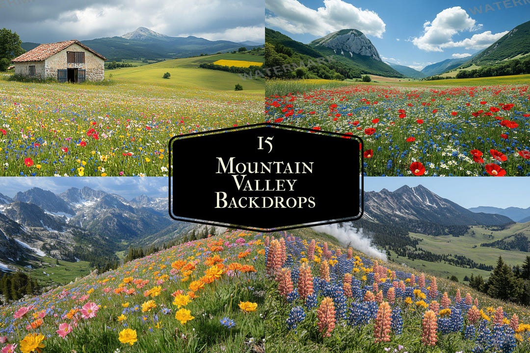 15 Mountain Valley Backdrops - Vibrant Floral Digital Backgrounds for ...