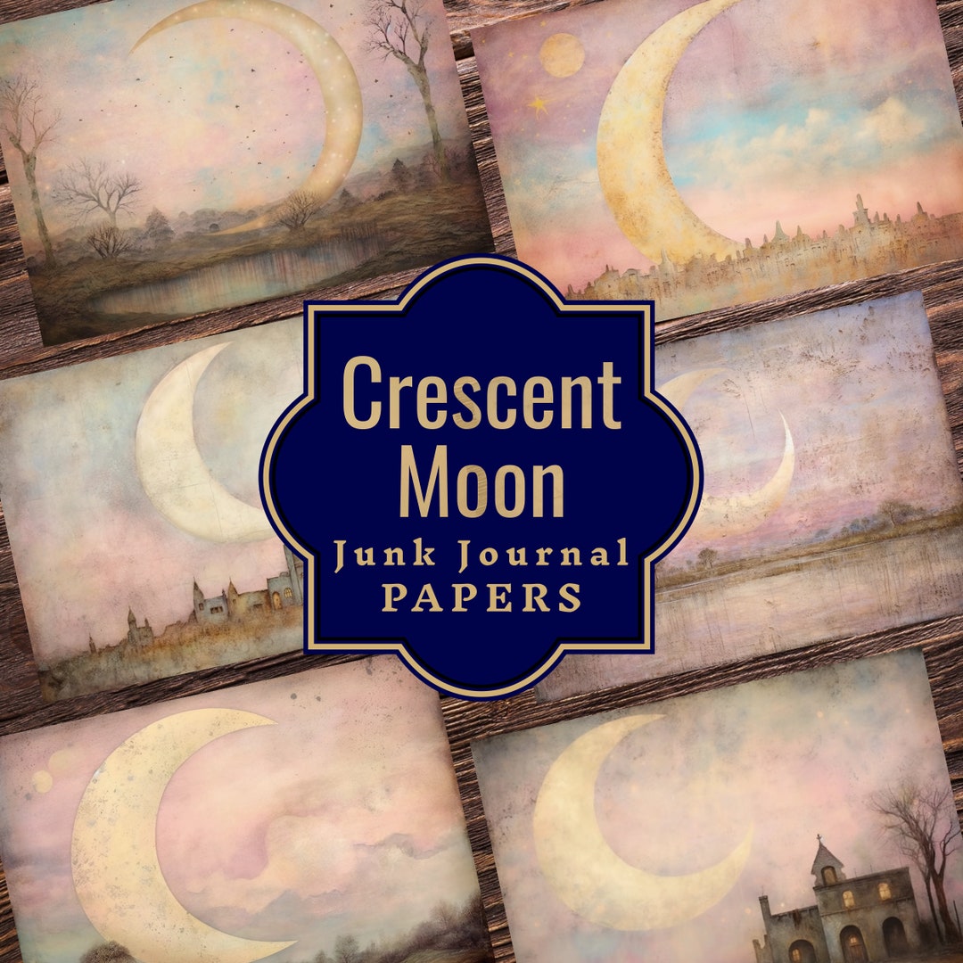 Crescent Moon Junk Journal Papers Celestial Moon Pastel Papers for ...