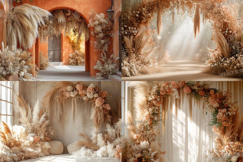 15 Boho Terracotta Backdrops - Warm Rustic Pampas & Elegant Archway ...