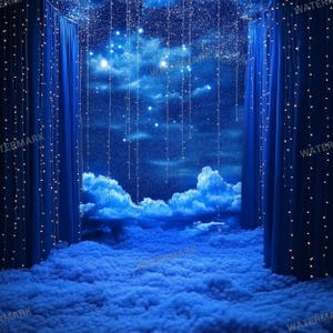 12 Blue Starry Backdrops, Night Sky Backgrounds, Digital Cloud ...