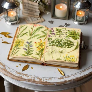 Vintage Botanical Journal Digital Paper, Antique Nature Scrapbook Pages ...