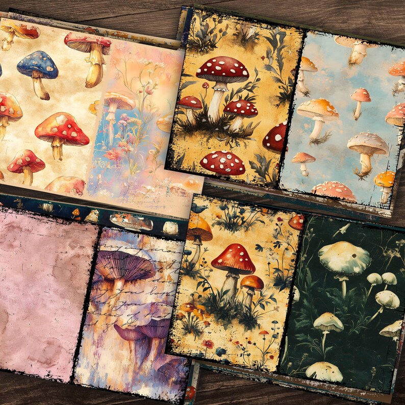 Vintage Mushroom Junk Journal Pages, Botanical Printable Kit, Digital ...