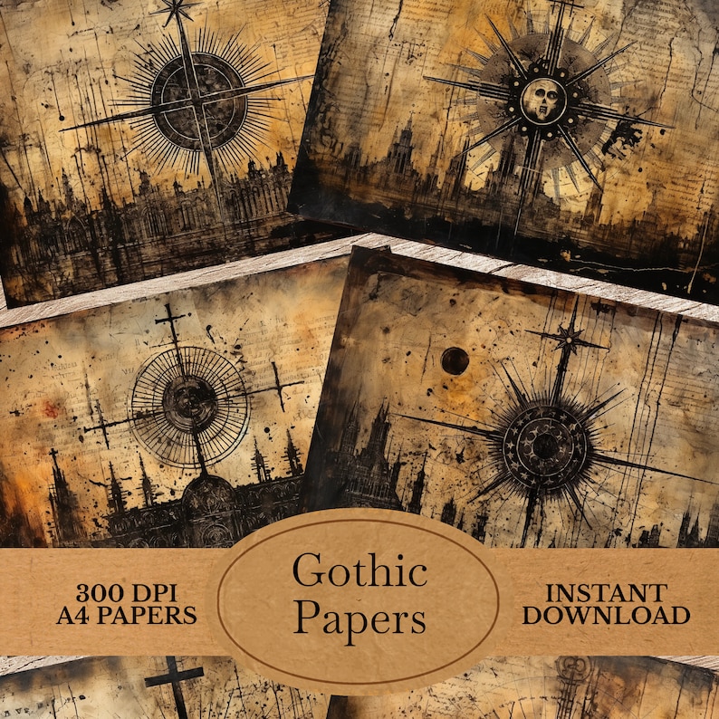 Gothic - Vintage Junk Journal Pages - Printable Gothic Ephemera, Double ...