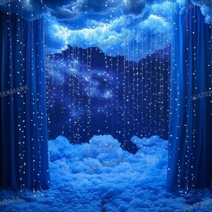 12 Blue Starry Backdrops, Night Sky Backgrounds, Digital Cloud ...