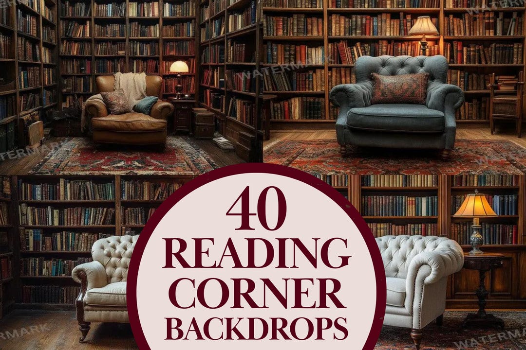 40 Reading Corner Digital Backdrops, Cozy Library Photography ...