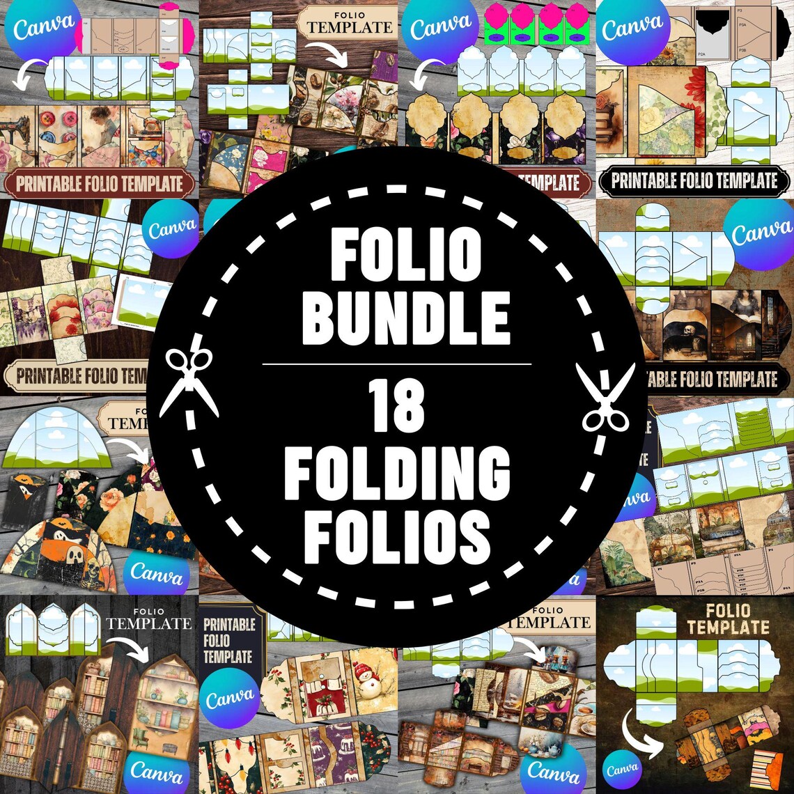 FOLIO BUNDLE - 18 Folio Kit Canva Templates - Custom Junk Journal Folio ...