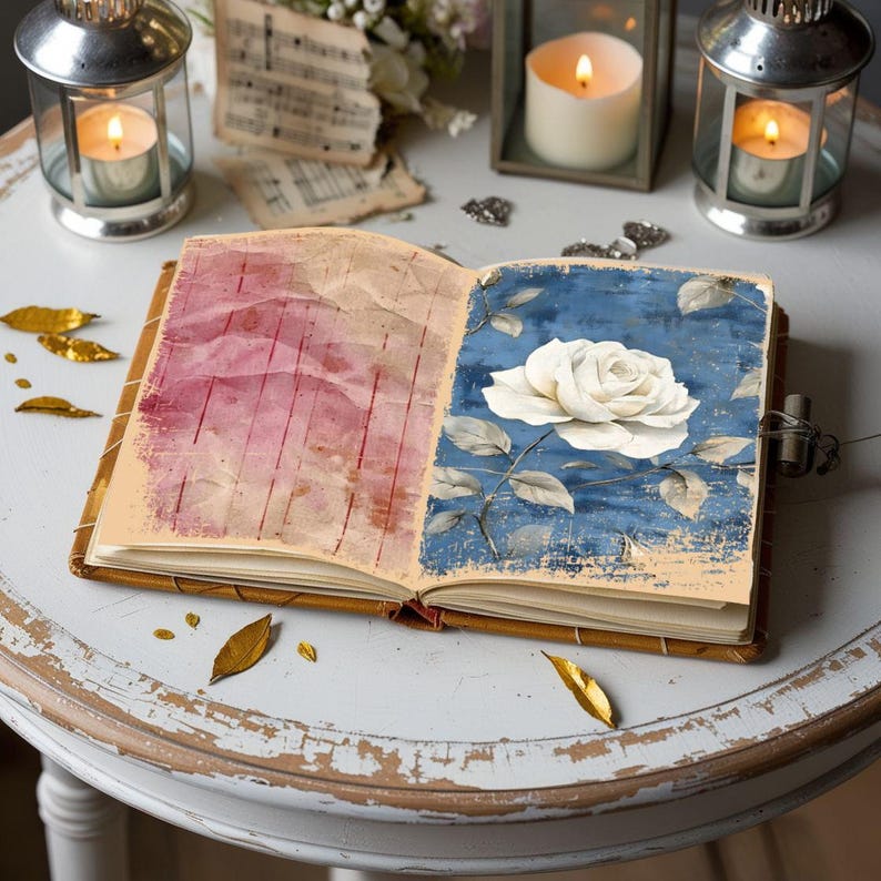 Shabby Roses Junk Journal Kit, Floral Shabby Chic Vintage Roses Journal Papers Rose Pages ...