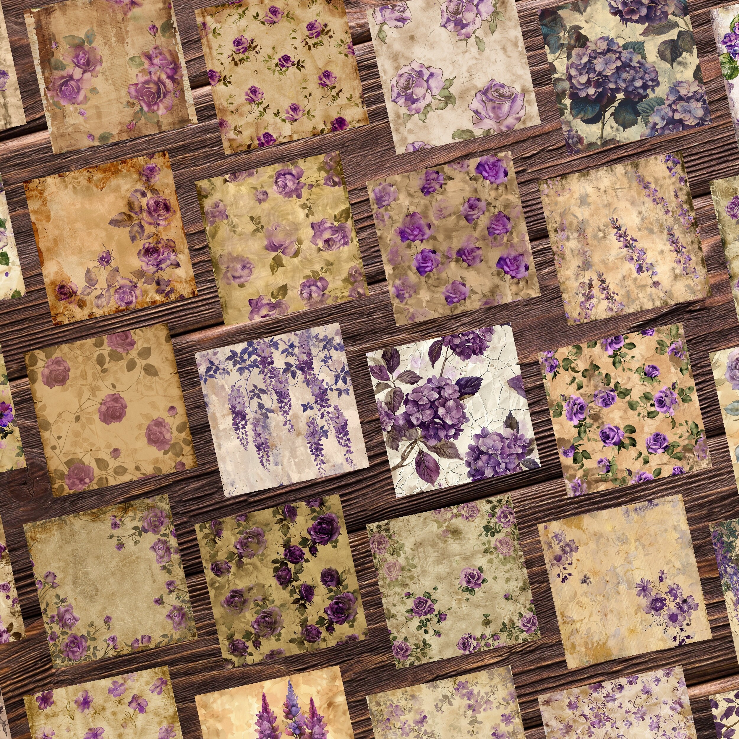 100 Purple Floral Seamless Papers Seamless Flower Patterned Papers Junk ...