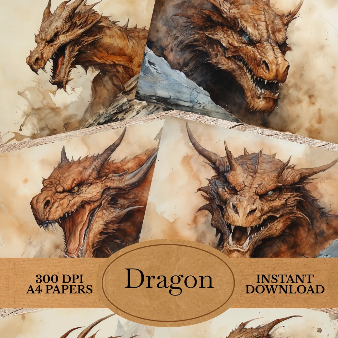 Dragon Junk Journal Papers Vintage Dragon Ephemera Printable Dragon ...