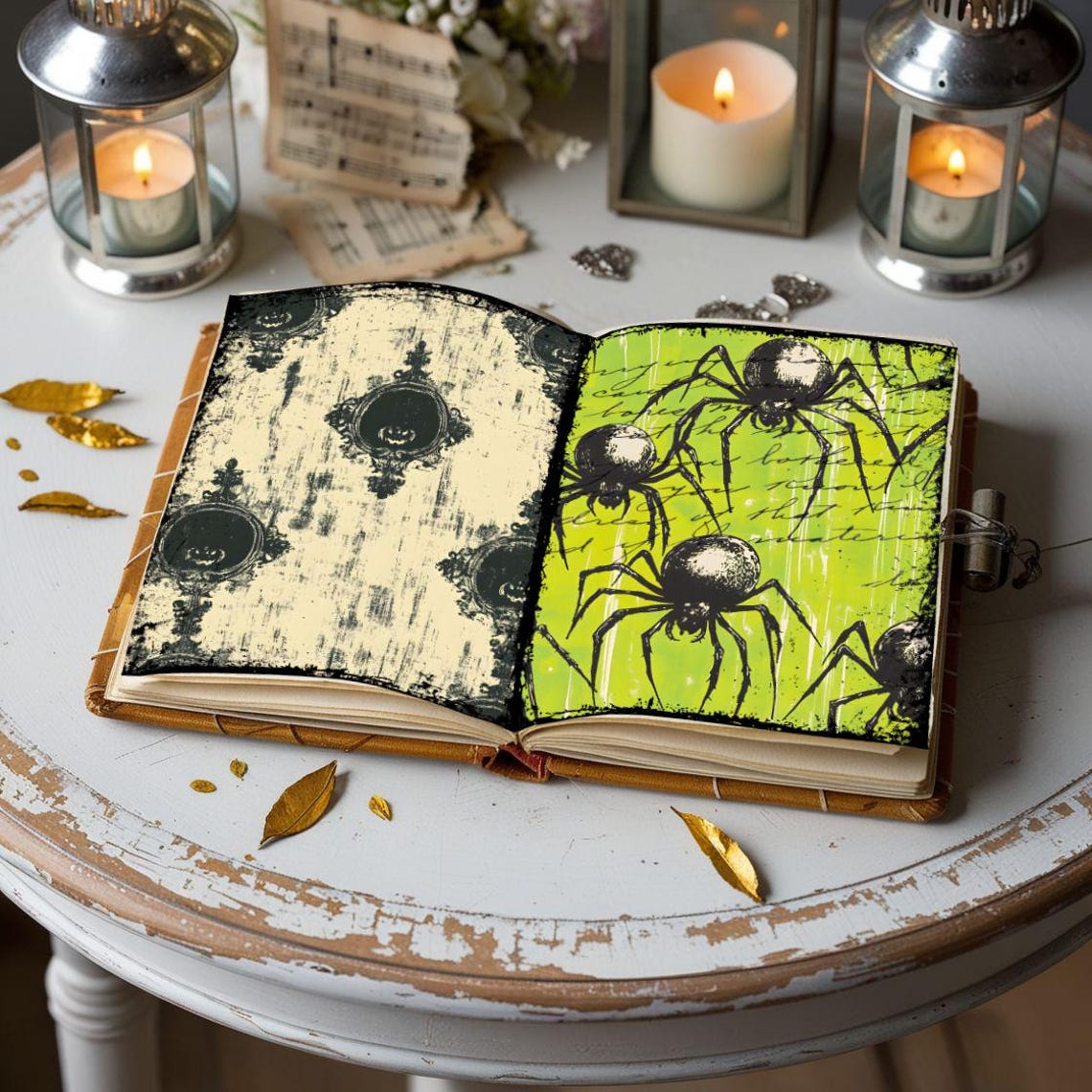 Halloween Junk Journal Papers – Printable Double Pages, Retro Halloween ...