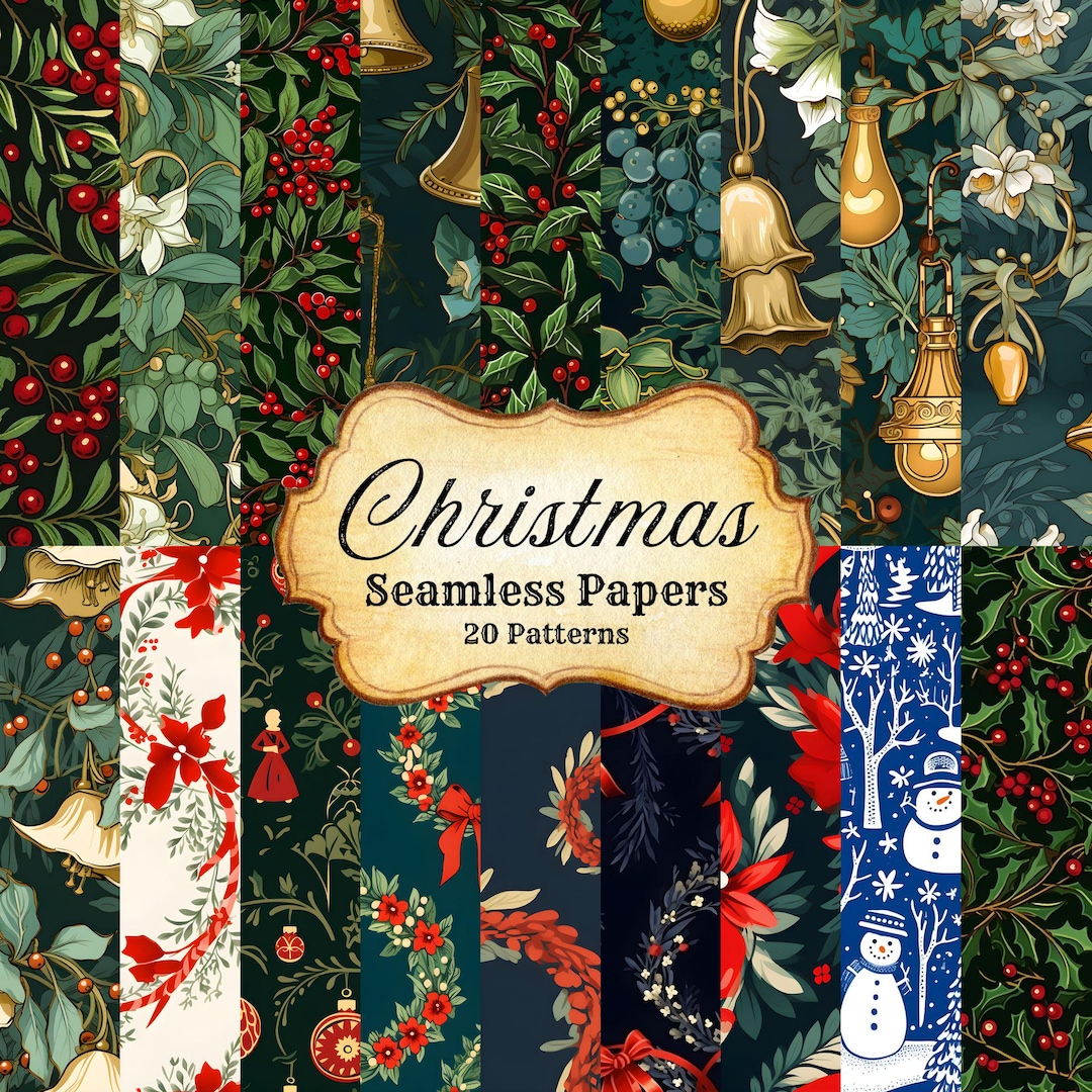 Vintage Christmas Digital Paper Bundle - Festive Patterns for Junk ...