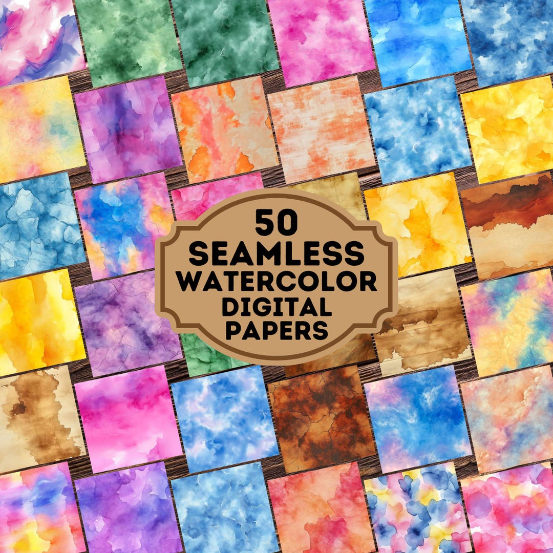 50 Watercolor Seamless Digital Textures, Pastel Papers, Commercial Use ...