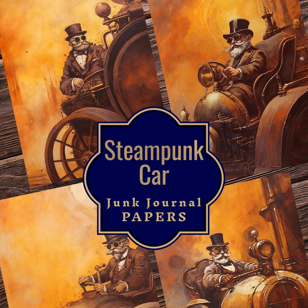Steampunk Car Junk Journal Papers Retro Futuristic Ephemera Steampunk ...