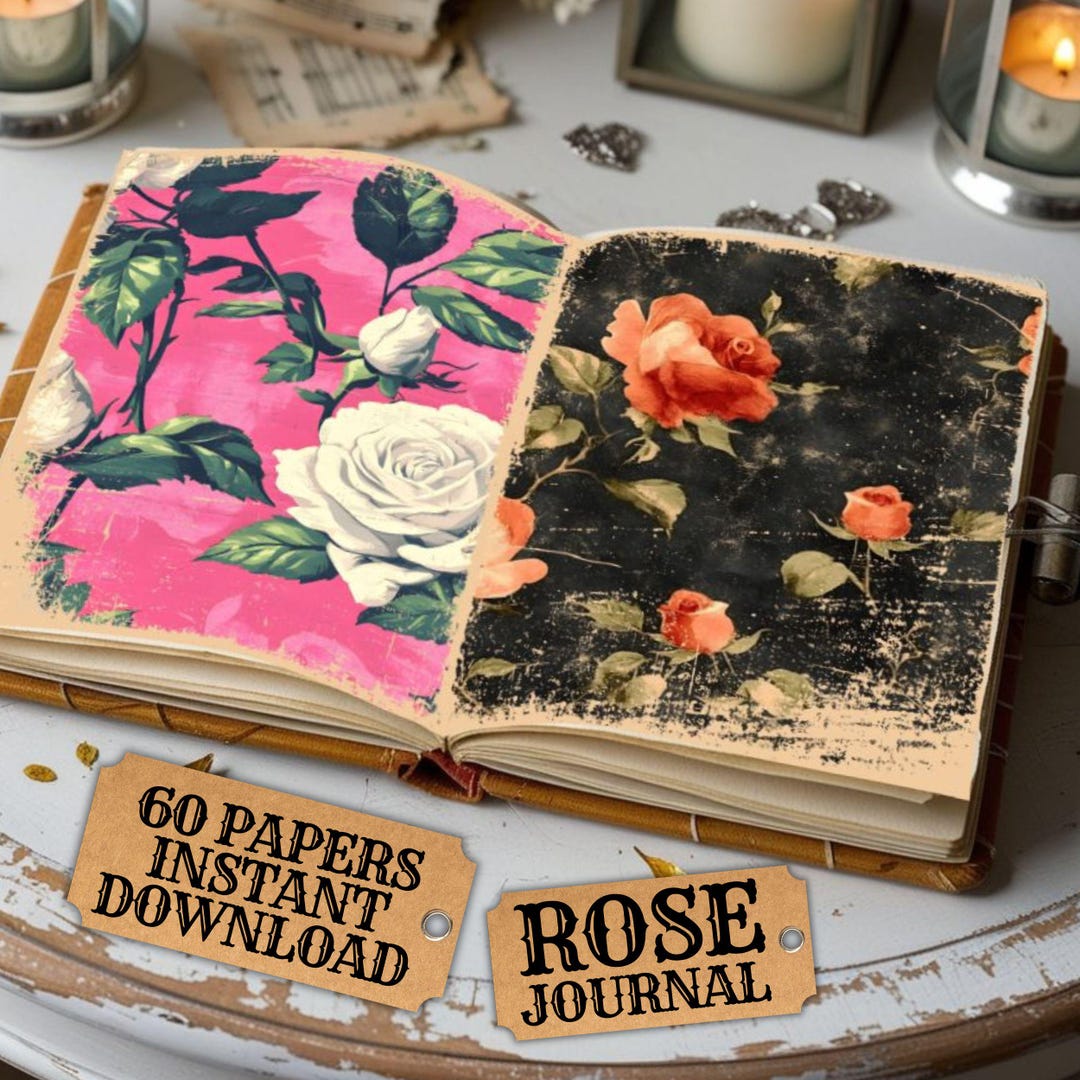 Shabby Roses Junk Journal Kit, Floral Shabby Chic - Vintage Roses ...