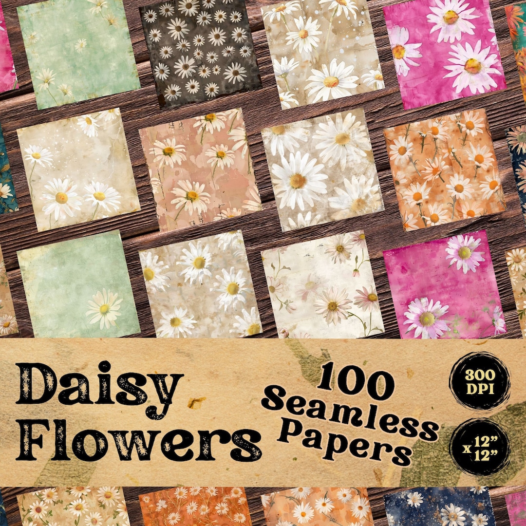 100 Daisy Seamless Papers - Seamless Daisy Flower Patterned Papers ...