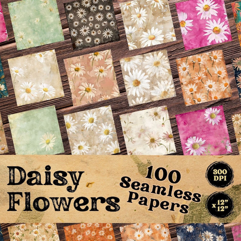 100 Daisy Seamless Papers - Seamless Daisy Flower Patterned Papers ...