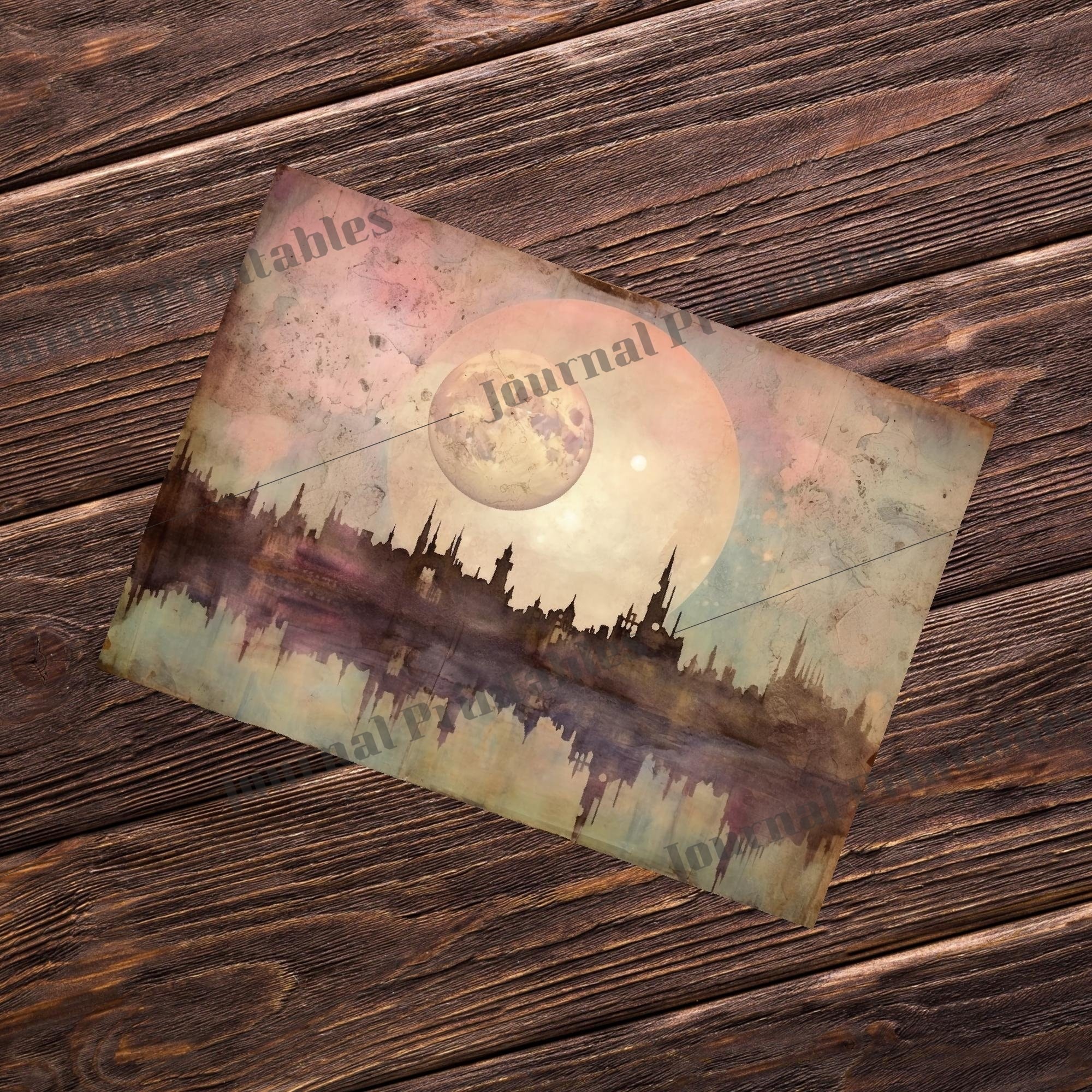 Full Moon Junk Journal Papers Vintage Vintage Moon Papers for Moon Junk ...