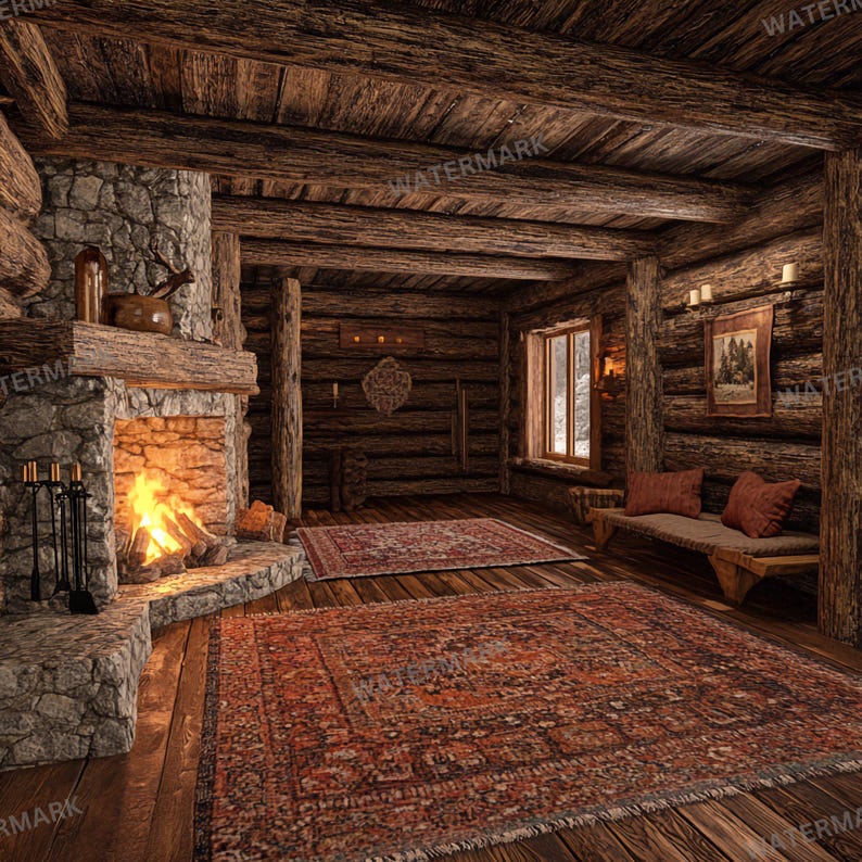 11 Rustic Cabin Backdrops – Cozy Log Cabin Interiors With Fireplaces ...