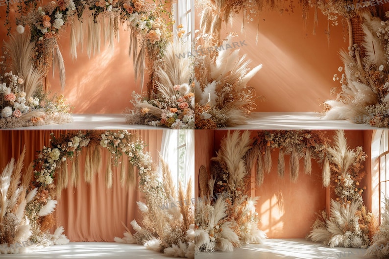 15 Boho Terracotta Backdrops - Warm Rustic Pampas & Elegant Archway ...
