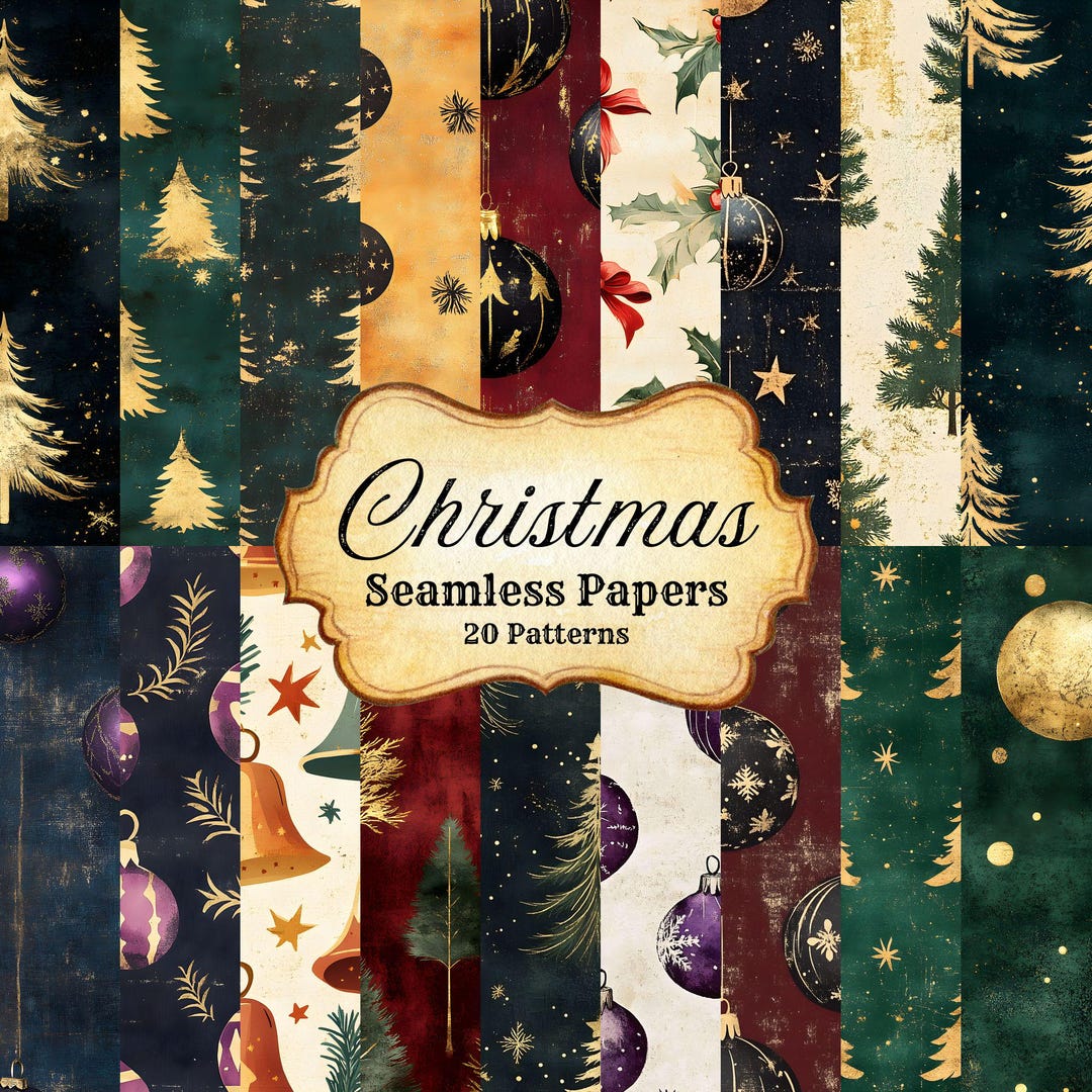 Holiday Digital Papers | Rustic Vintage Christmas Seamless Patterns for ...