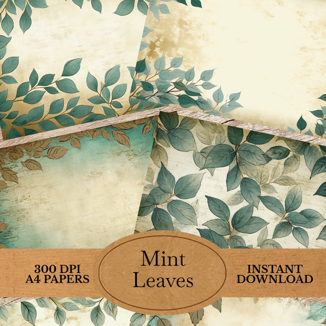 Mint Leaves Junk Journal Kit Vintage Design, Printable Ephemera, Double ...