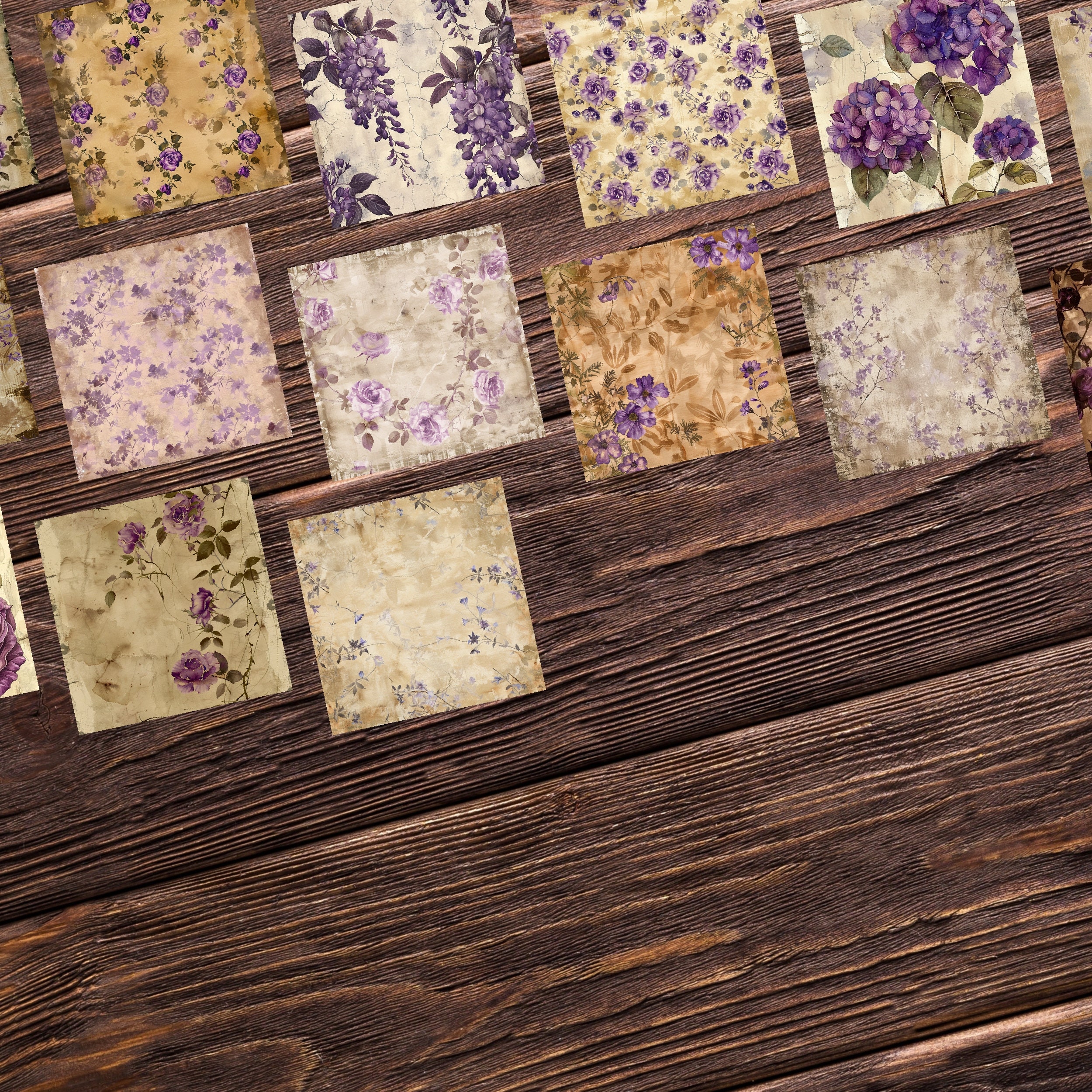 100 Purple Floral Seamless Papers Seamless Flower Patterned Papers Junk ...