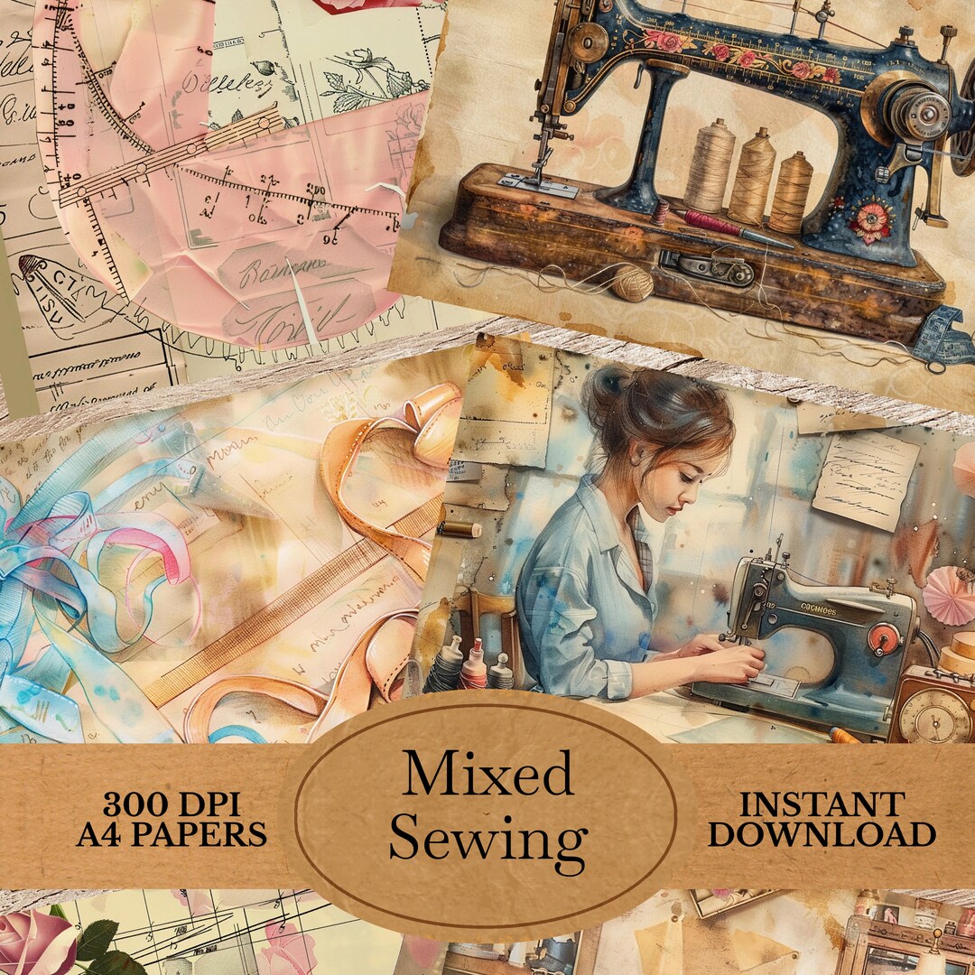 Sewing Junk Journal Papers - Sewing Ephemera - Sewing-themed ...
