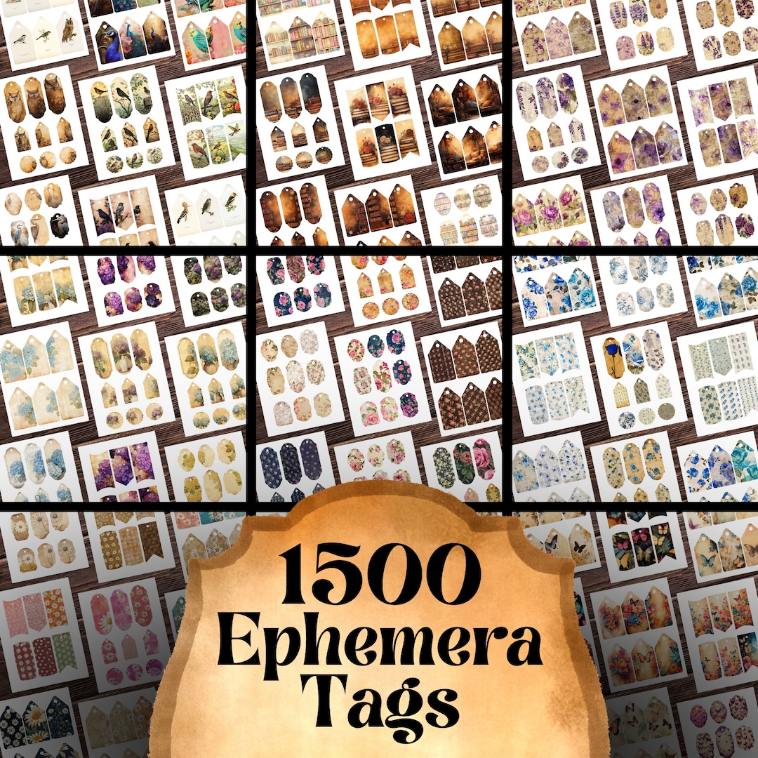 1500 Ephemera Tags - Junk Journal Ephemera, Printable Ephemera, Floral ...