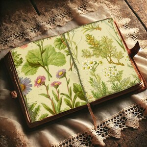 Vintage Botanical Journal Digital Paper, Antique Nature Scrapbook Pages ...