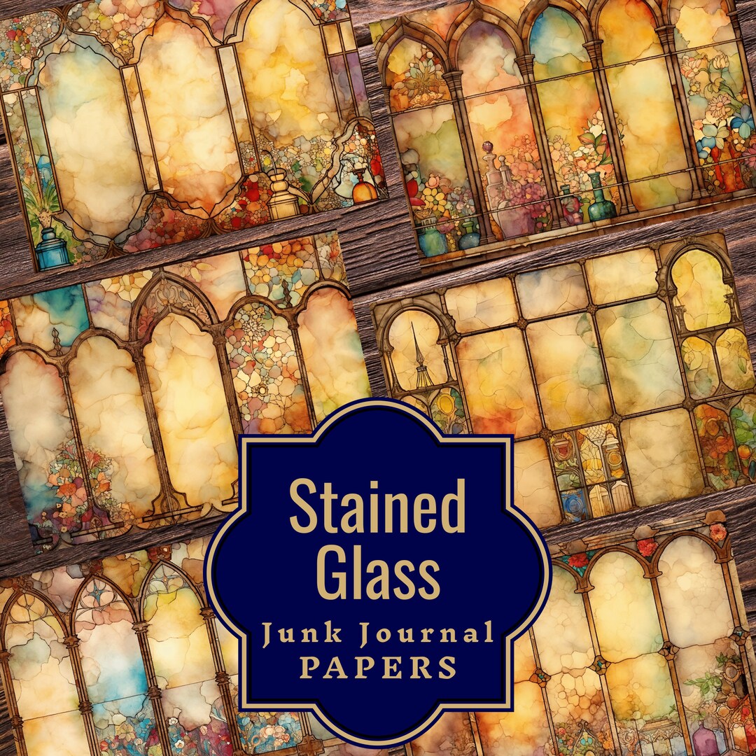Stained Glass Junk Journal Papers - Vibrant Design, Printable Ephemera ...