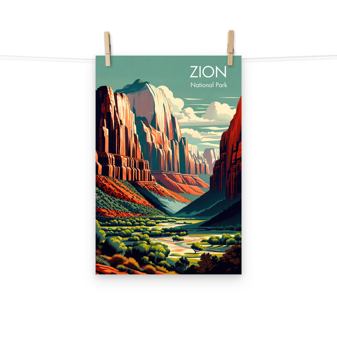Vintage WPA Style Zion National Park Poster Classic Travel Art Print - Etsy