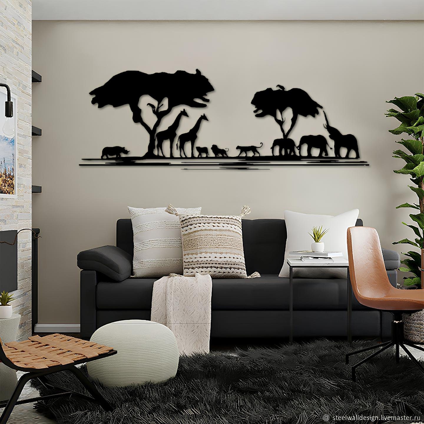 Safari Animals Wall Decor, Animal Wall Art, Metal Elephant, Giraffe ...