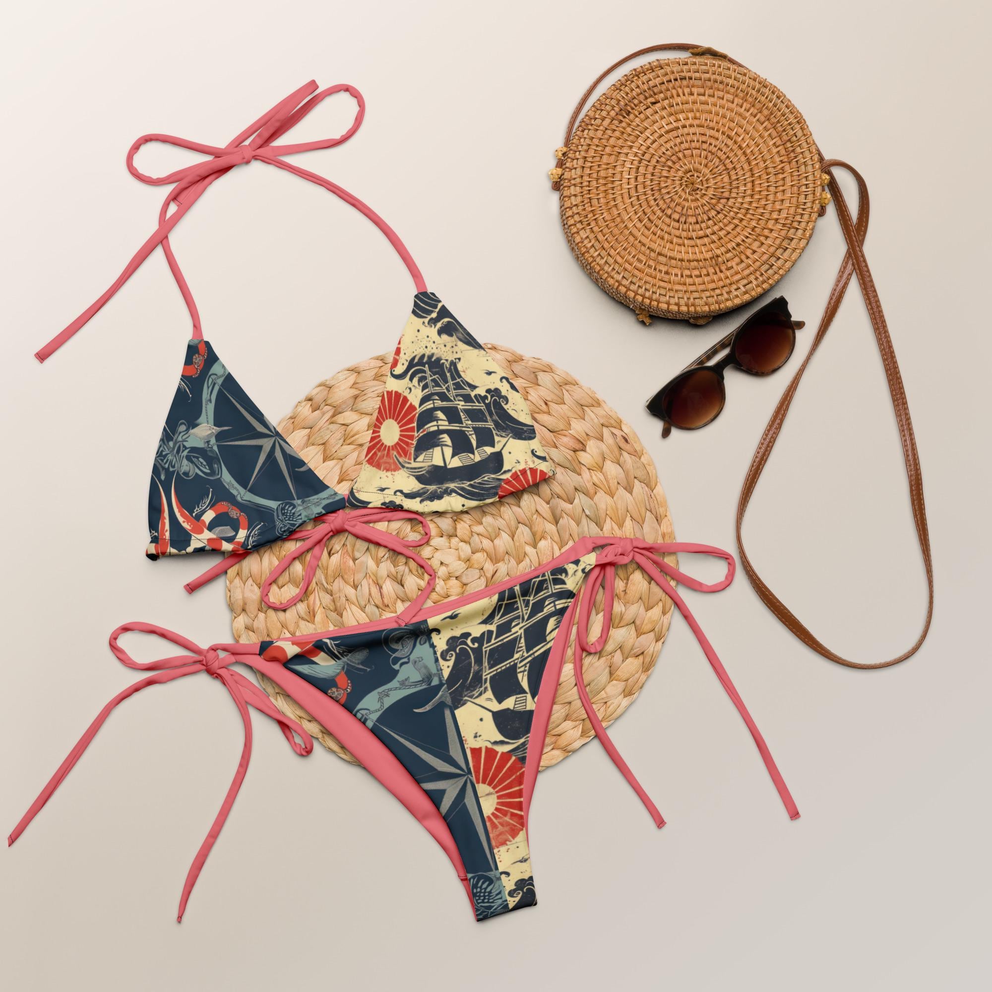 Vintage Nautical String Bikini maritime Sailing Ships Ocean Boats ...