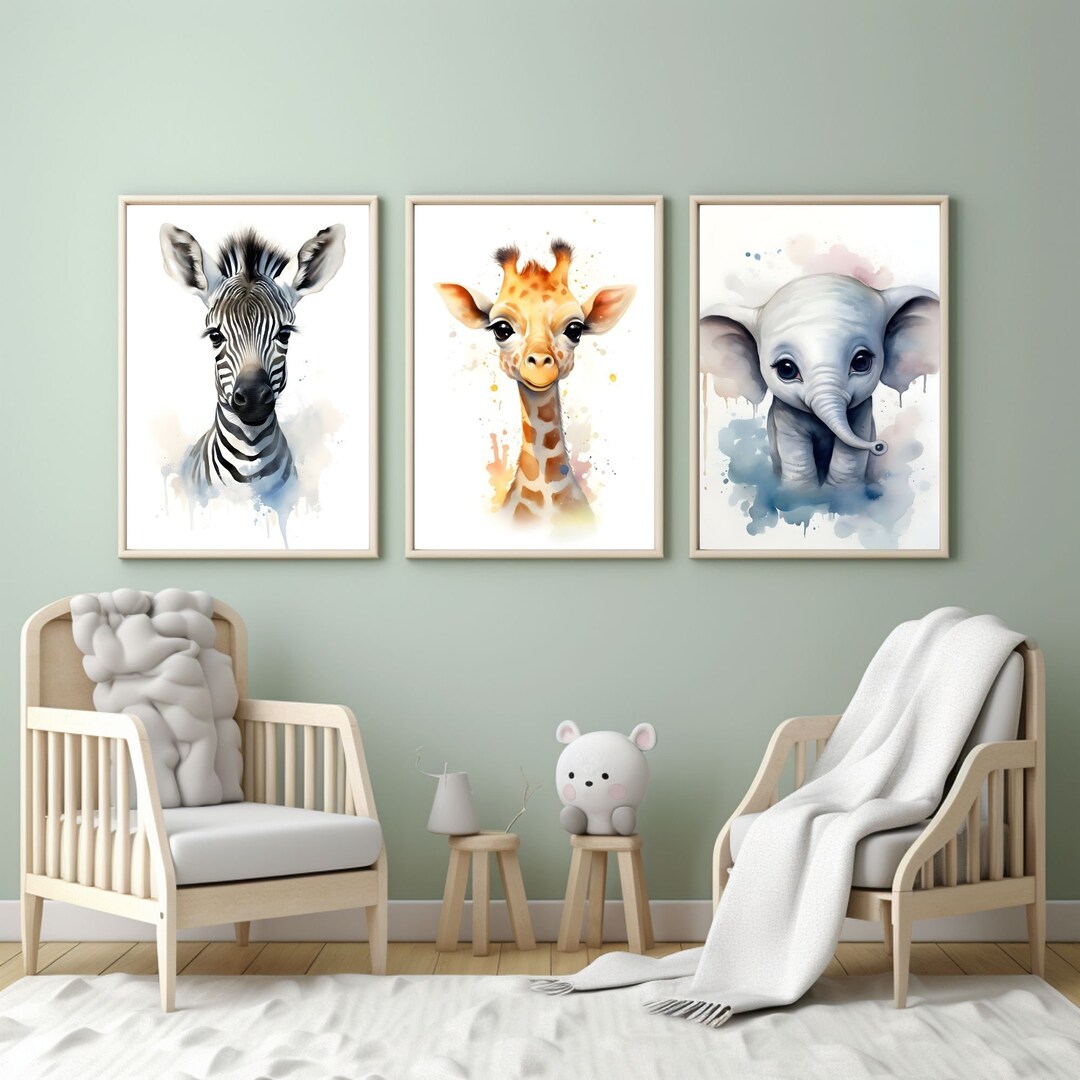 Cute Safari Animal Prints for Nursery Wall Art Decore, Set of 3 ...