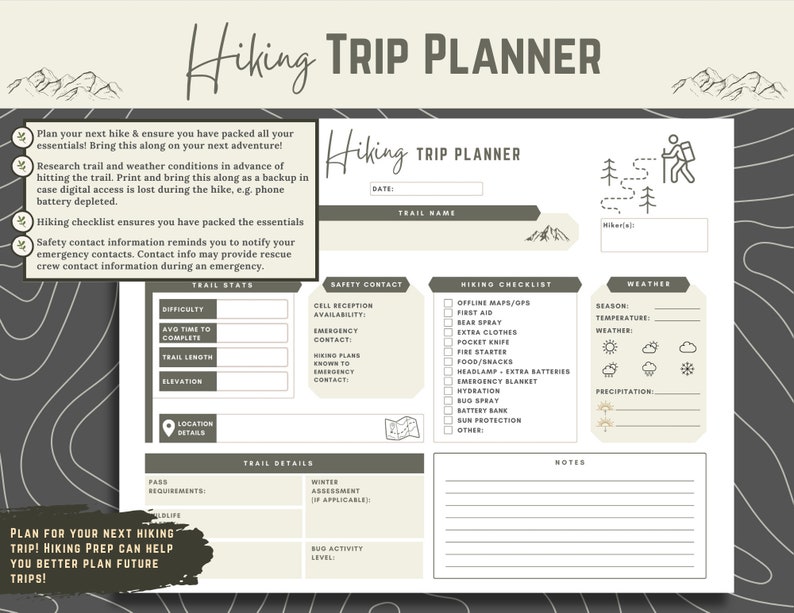 Digital Hiking Adventure Planner & Tracker Bundle - Hiking Planner ...