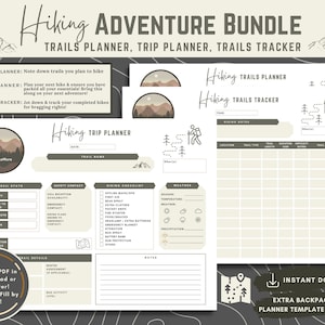 Digital Hiking Adventure Planner & Tracker Bundle Hiking Planner, Hiking Gifts, Hiking Journal ...
