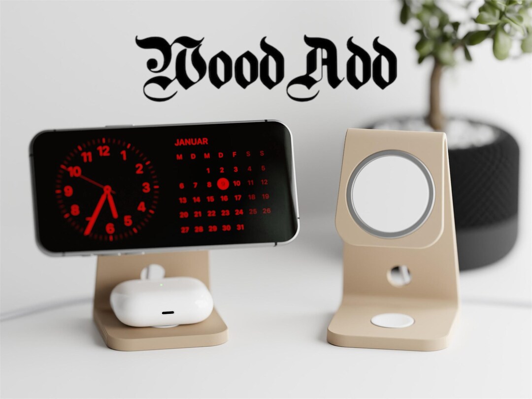 Minimalist iPhone & AirPod Stand Made of 3D Printed Wood - Etsy
