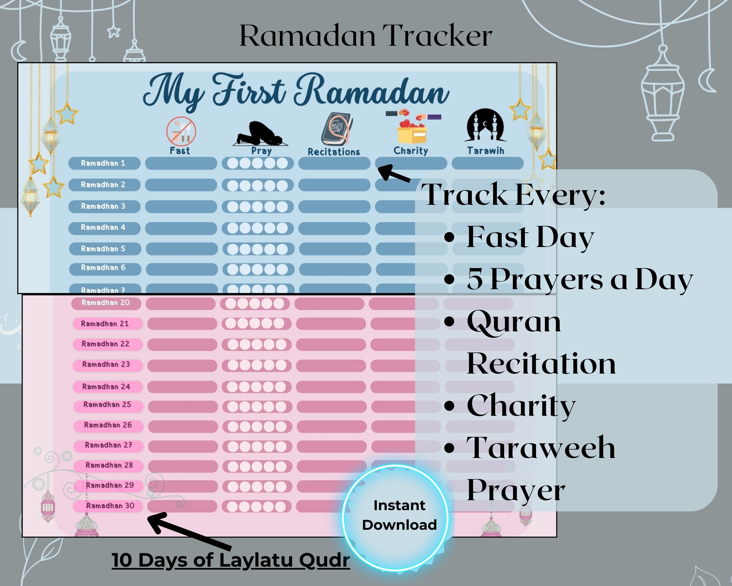 Ramadan Chart Fasting Prayer Tracker Girl Boys Fasting Progress Kids ...