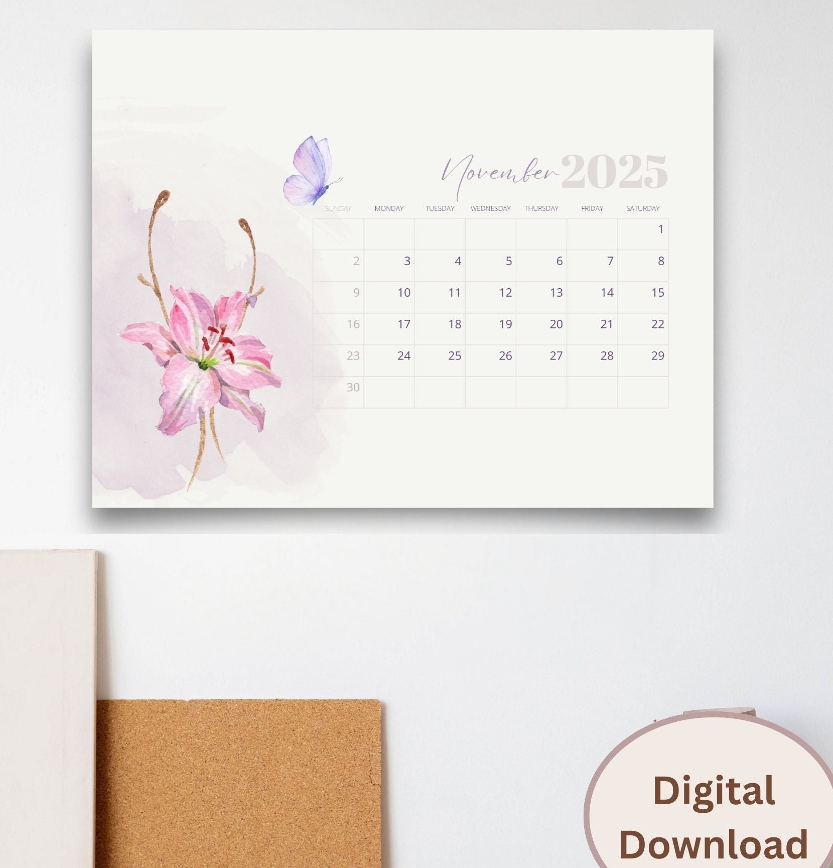 2025 Calendar Pastel Floral Watercolor Flowers Wall Calendar Printable ...