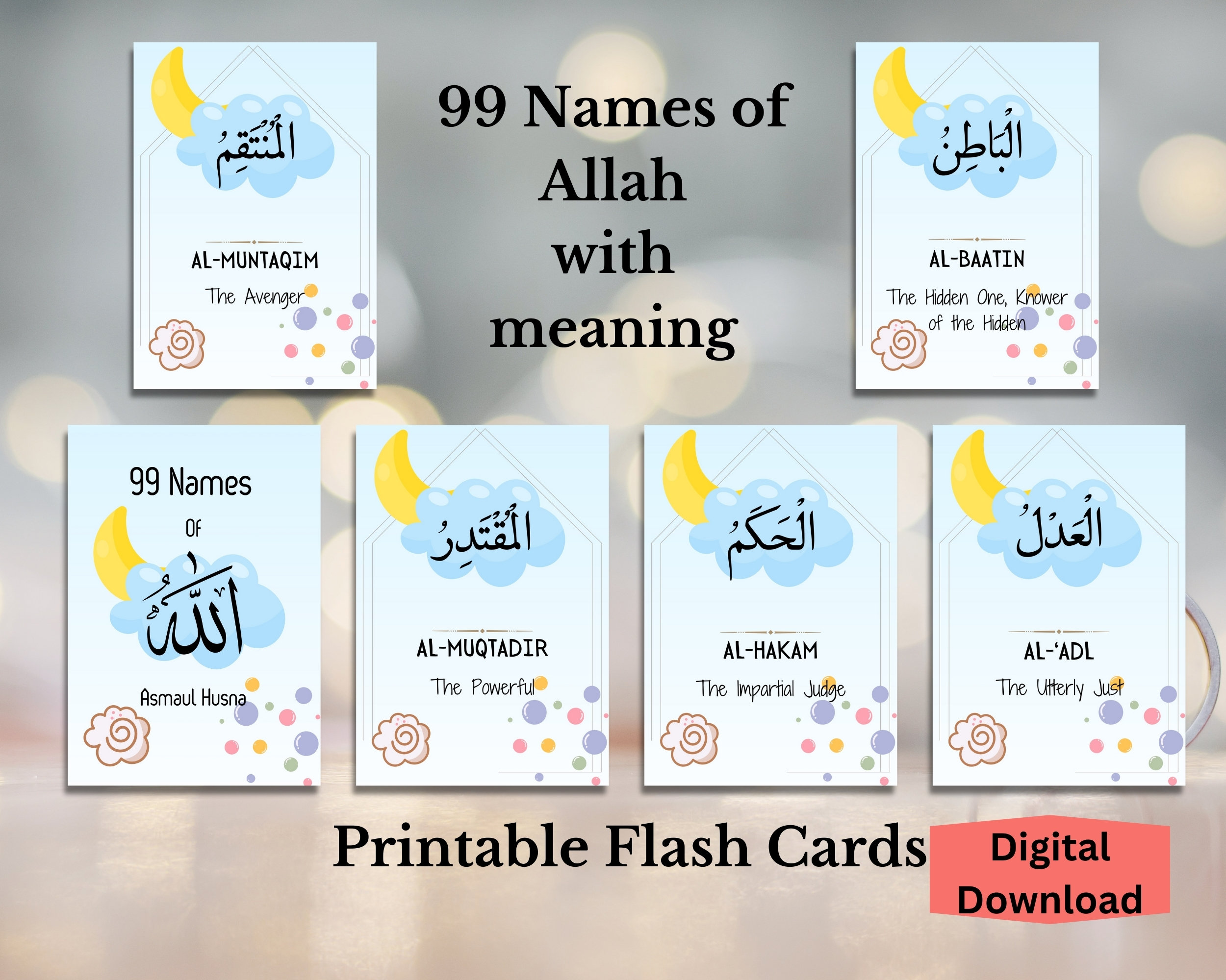 99 Names of ALLAH for Kids With Meaning Flashcards Asma Ul Husna Islam ...