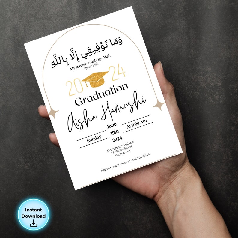 Custom 2024 Arabic Graduation Party Invitation Template Minimalist ...