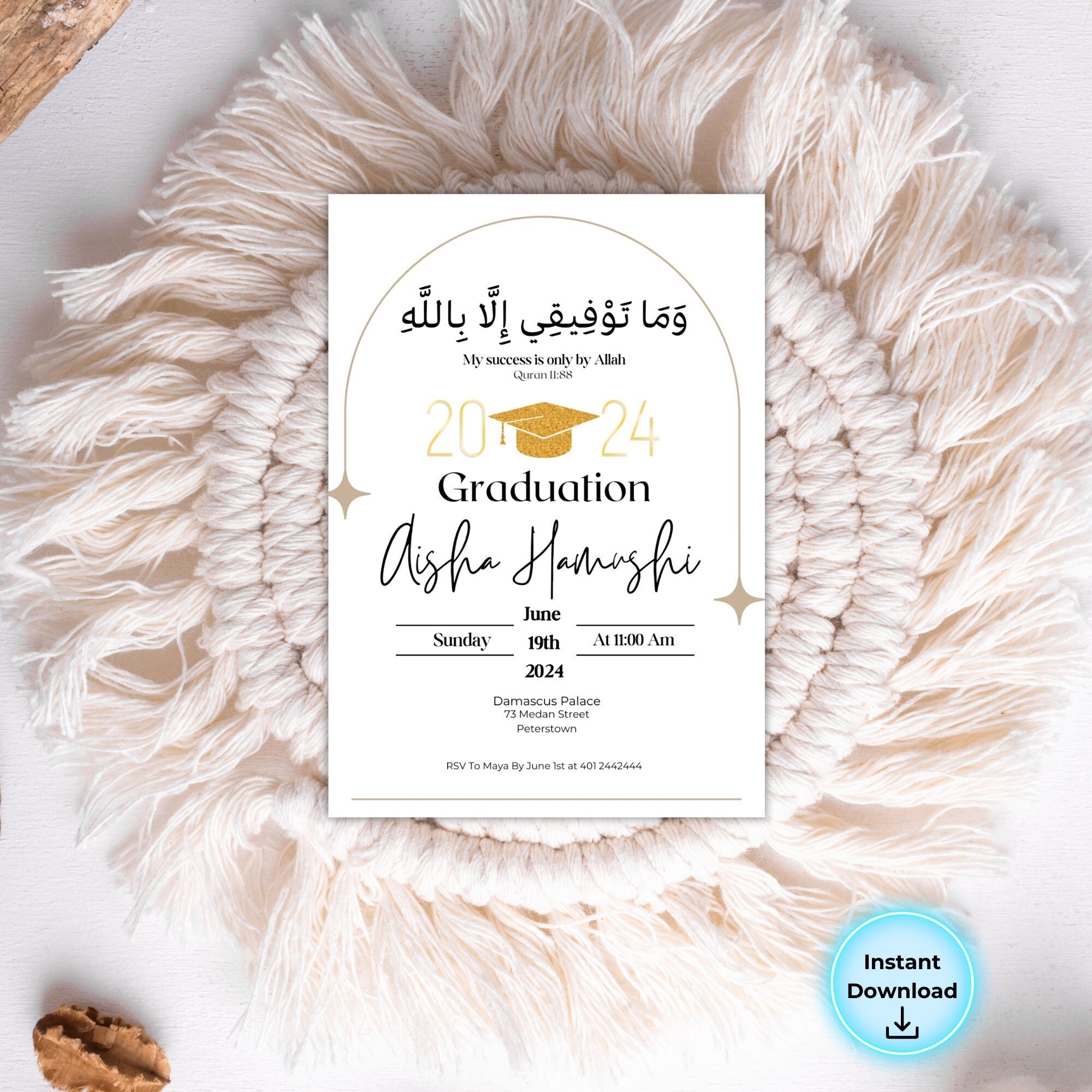 Custom 2024 Arabic Graduation Party Invitation Template Minimalist ...