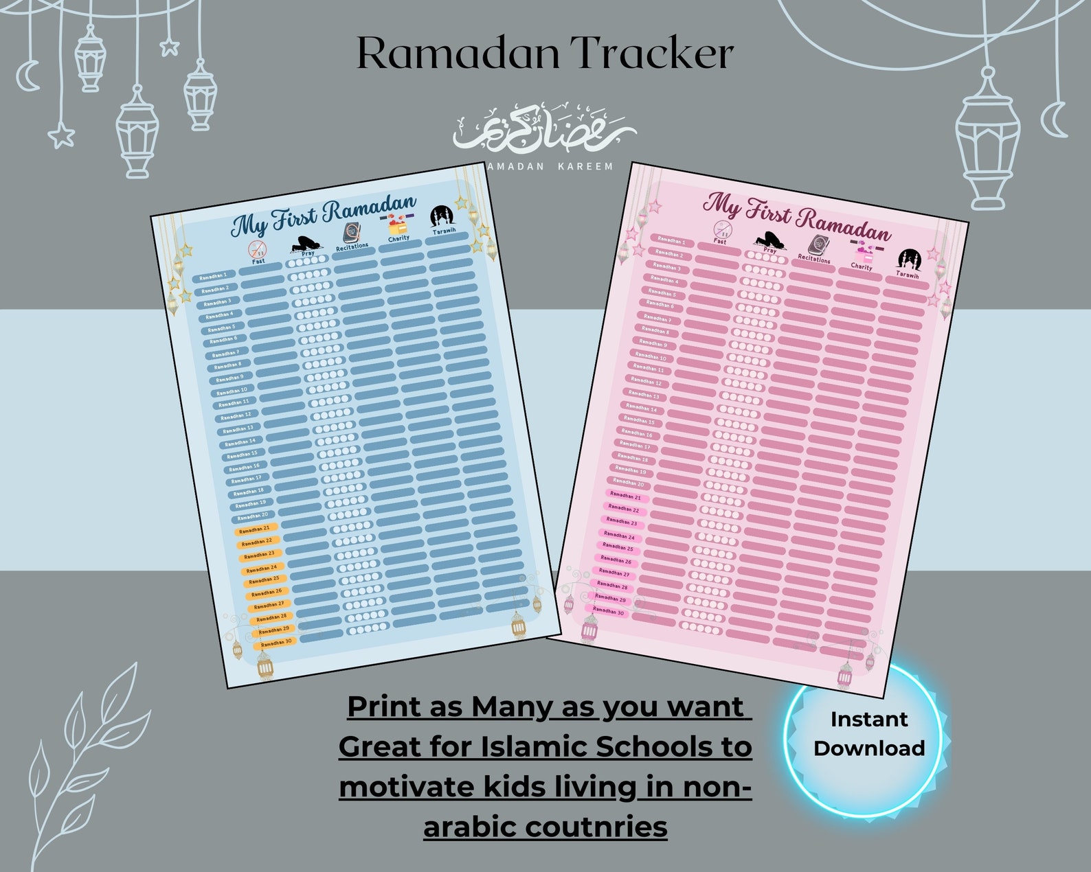Ramadan Chart Fasting Prayer Tracker Girl Boys Fasting Progress Kids ...
