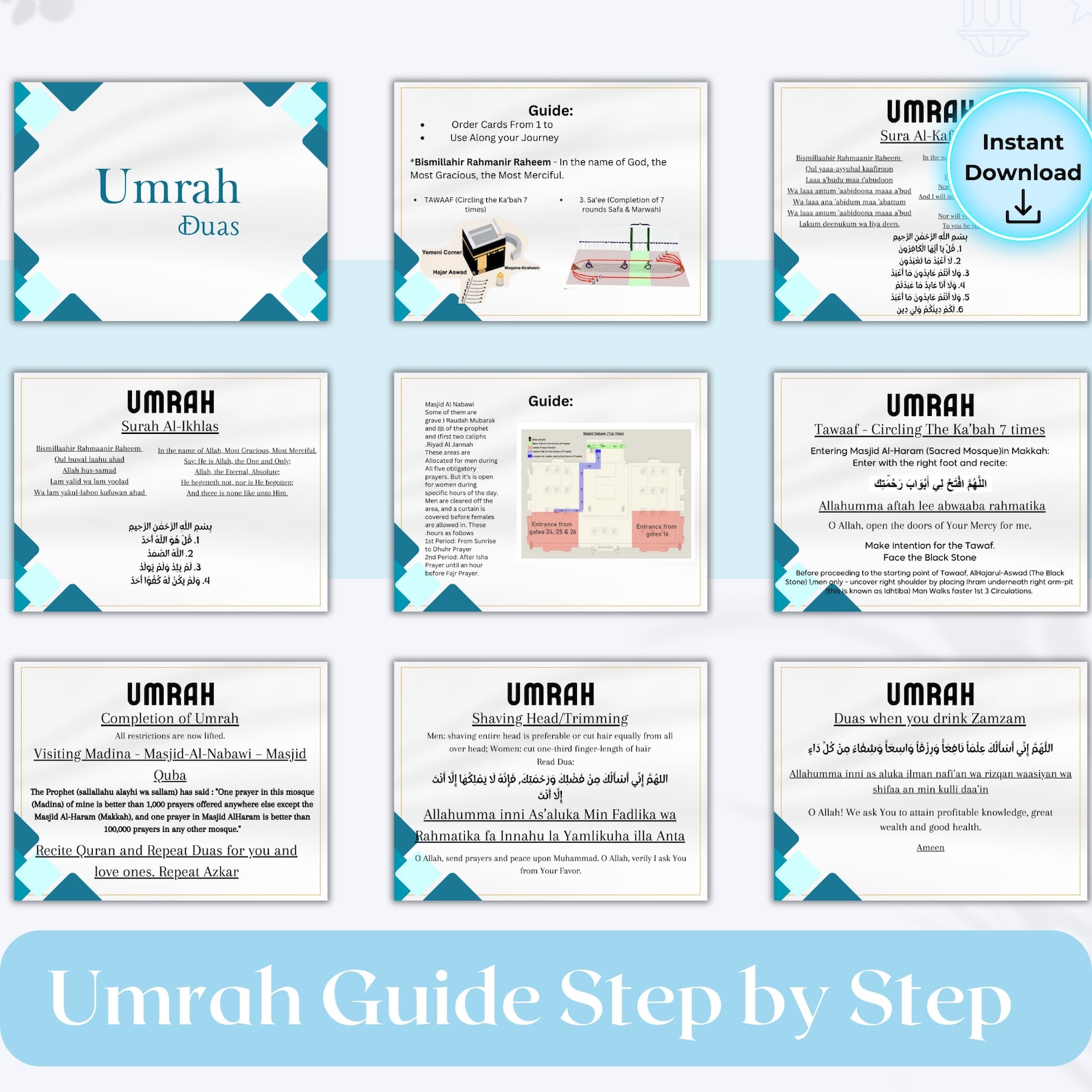 Umrah Guide Step by Step Dua Card Umrah Printable Flash Cards Islamic ...