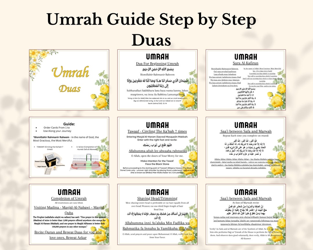 Umrah Guide Step by Step Instruction Dua Cards Printable Muslim Resources Guide in Arabic and ...