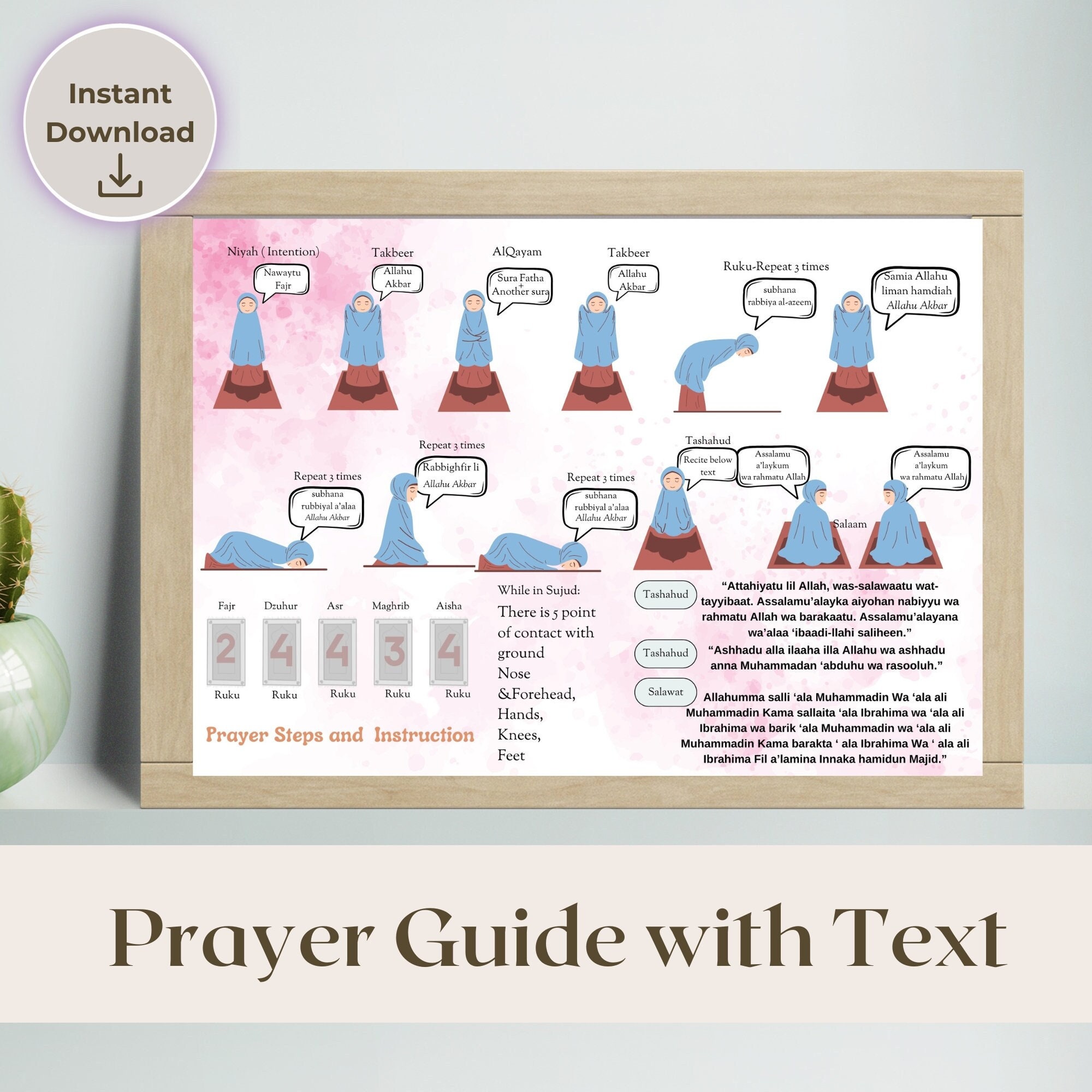 Salah Poster Guide Salah Step by Step Instruction Islamic Prayer Guide ...